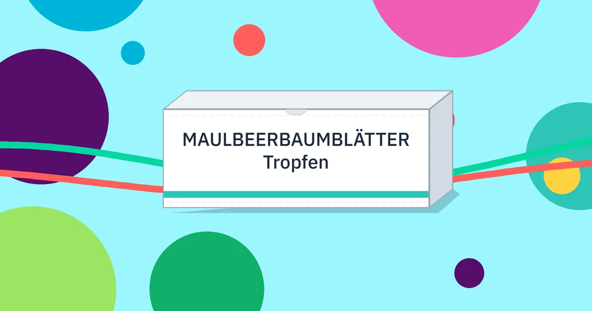 Symbolbild: Packung mit der Aufschrift MAULBEERBAUMBLÄTTER Tropfen (PZN 11365897) – Verfügbarkeit und Bezug in Apotheken in Frankfurt am Main