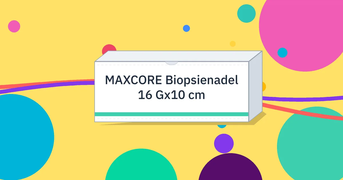 Symbolbild: Packung mit der Aufschrift MAXCORE Biopsienadel 16 Gx10 cm (PZN 07780857) – Verfügbarkeit und Bezug in Apotheken in Frankfurt am Main