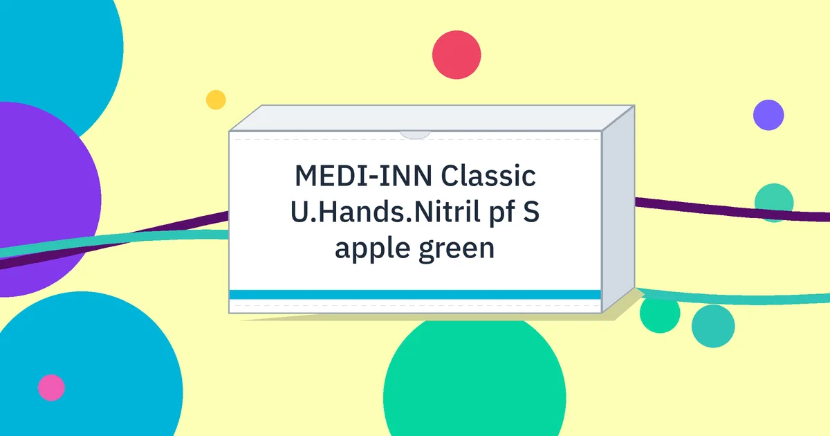 Symbolbild: Packung mit der Aufschrift MEDI-INN Classic U.Hands.Nitril pf S apple green (PZN 18445228) – Verfügbarkeit und Bezug in Apotheken in Frankfurt am Main