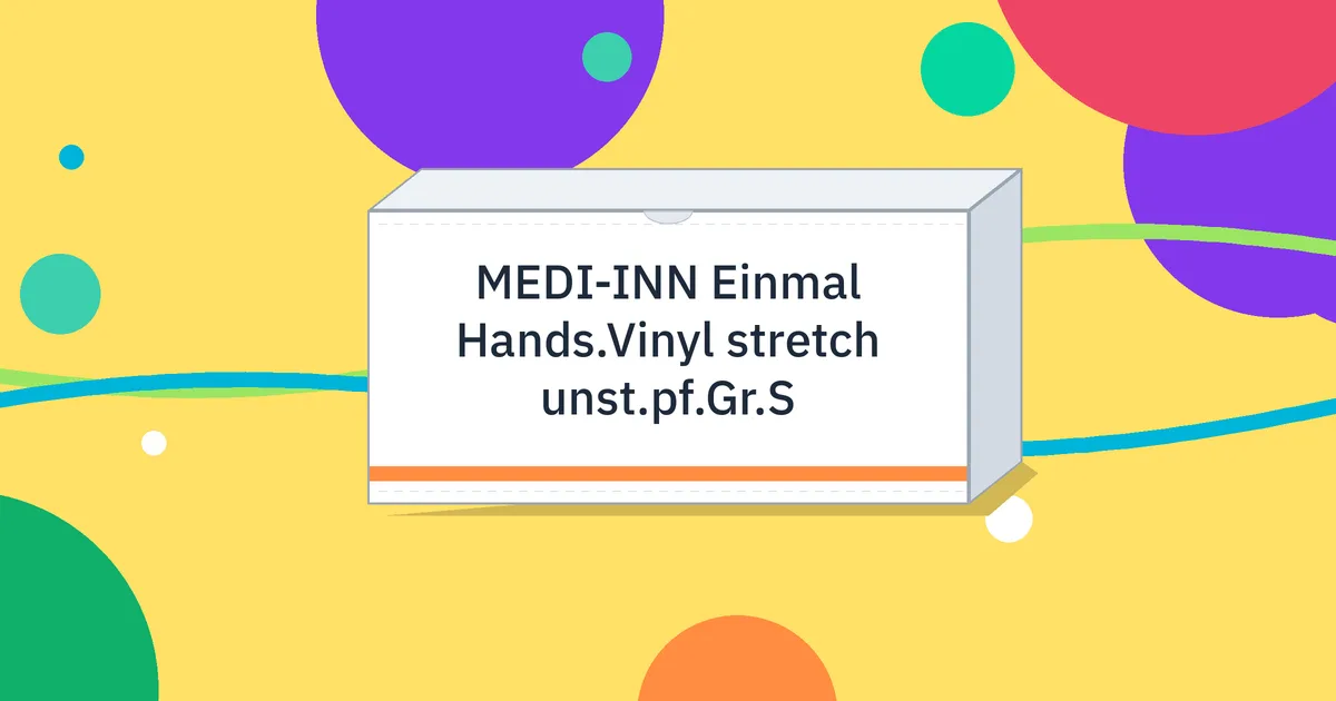 Symbolbild: Packung mit der Aufschrift MEDI-INN Einmal Hands.Vinyl stretch unst.pf.Gr.S (PZN 04931304) – Verfügbarkeit und Bezug in Apotheken in Frankfurt am Main