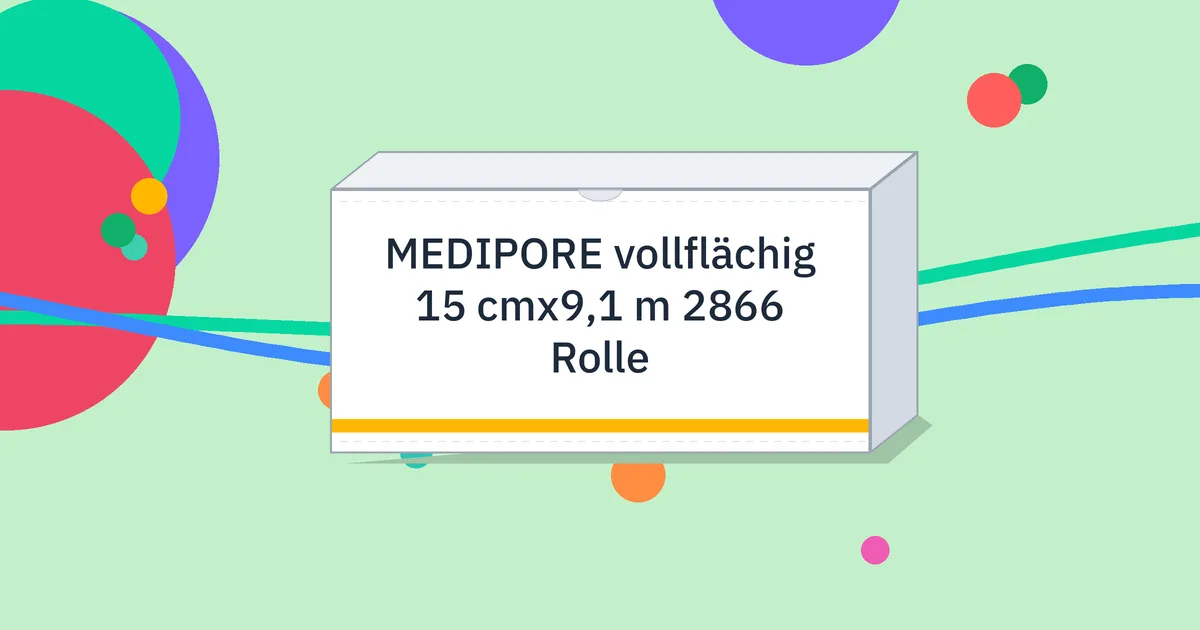 Symbolbild: Packung mit der Aufschrift MEDIPORE vollflächig 15 cmx9,1 m 2866 Rolle (PZN 20129753) – Verfügbarkeit und Bezug in Apotheken in Frankfurt am Main