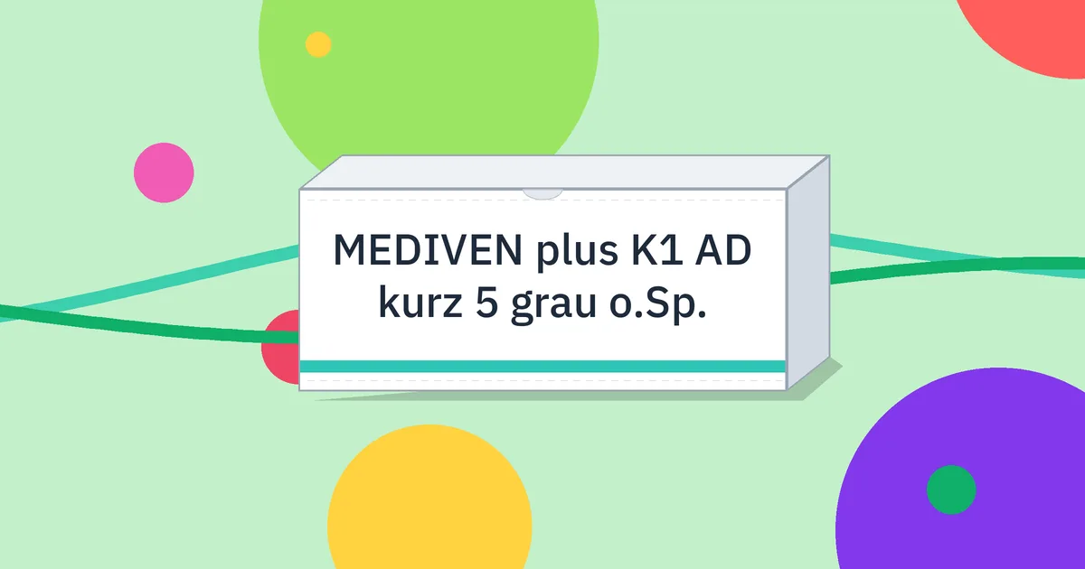 Symbolbild: Packung mit der Aufschrift MEDIVEN plus K1 AD kurz 5 grau o.Sp. (PZN 18933910) – Verfügbarkeit und Bezug in Apotheken in Frankfurt am Main