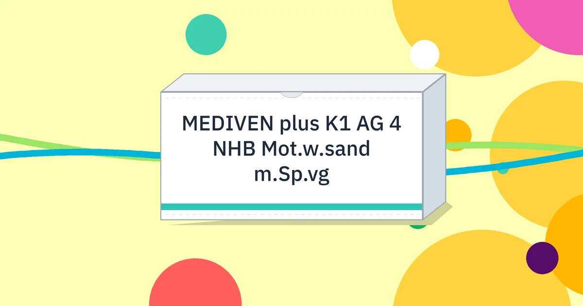 Symbolbild: Packung mit der Aufschrift MEDIVEN plus K1 AG 4 NHB Mot.w.sand m.Sp.vg (PZN 18941878) – Verfügbarkeit und Bezug in Apotheken in Frankfurt am Main