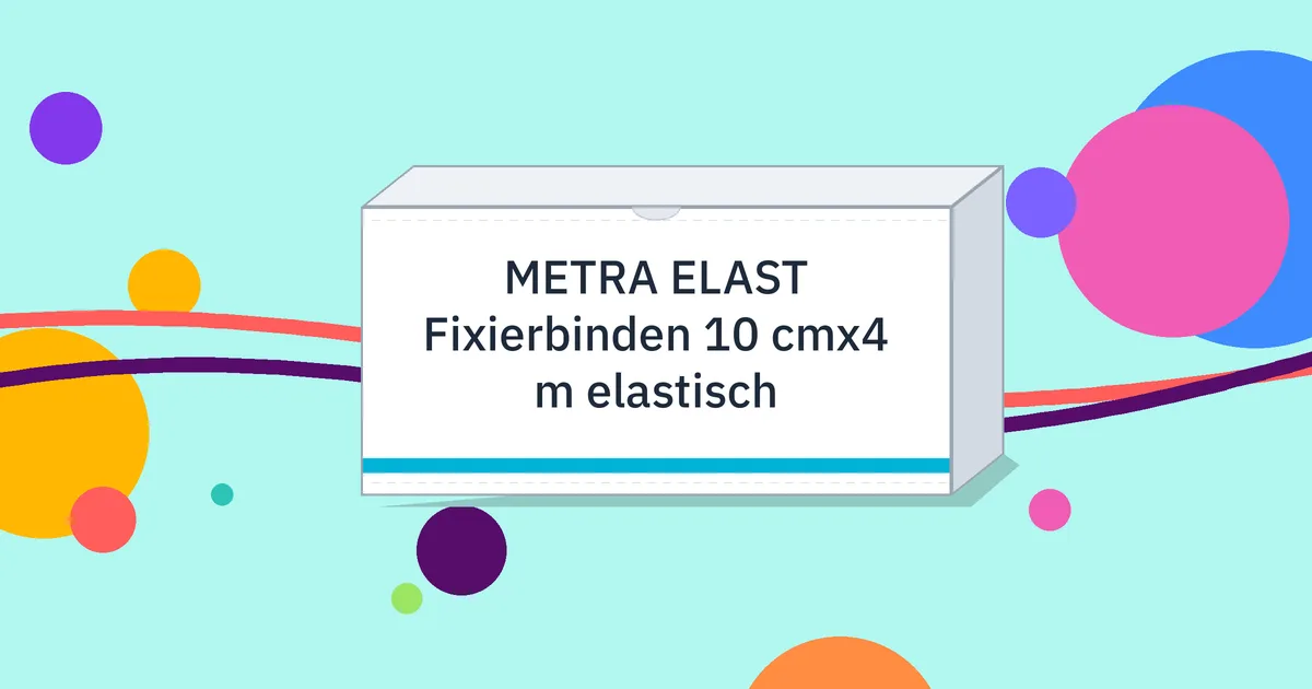 Symbolbild: Packung mit der Aufschrift METRA ELAST Fixierbinden 10 cmx4 m elastisch (PZN 07771315) – Verfügbarkeit und Bezug in Apotheken in Frankfurt am Main