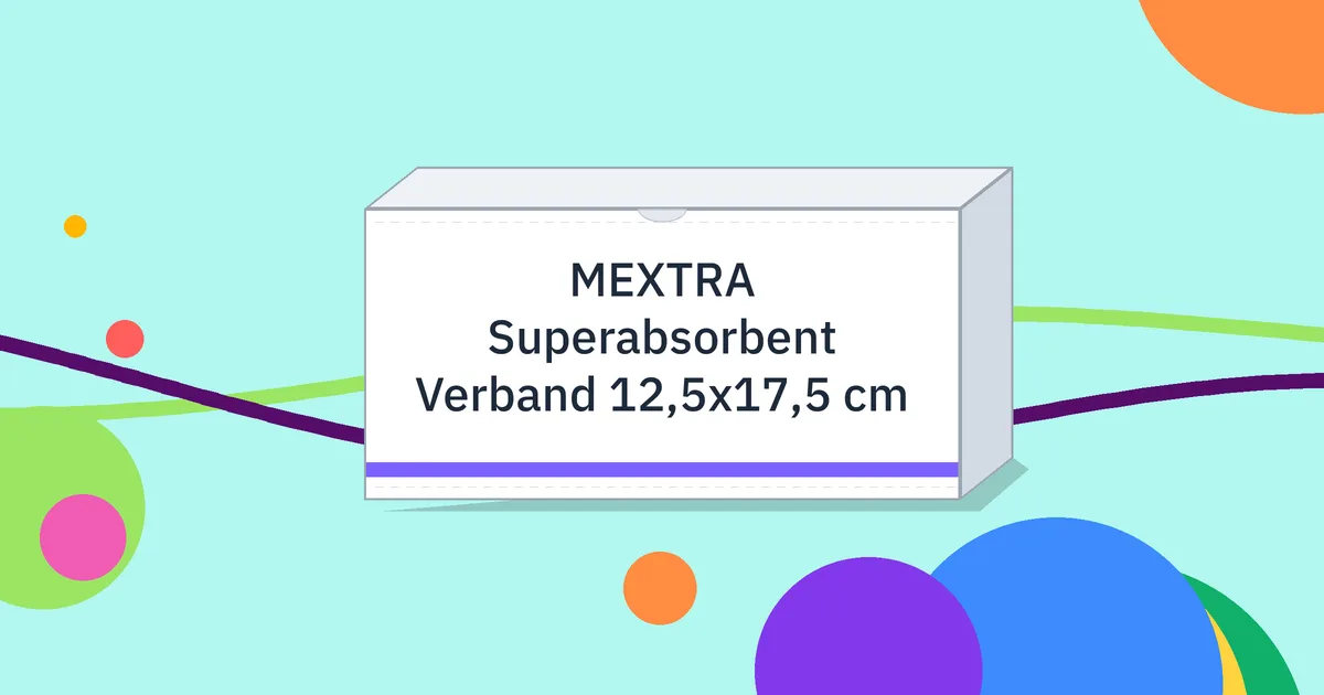 Symbolbild: Packung mit der Aufschrift MEXTRA Superabsorbent Verband 12,5x17,5 cm (PZN 19156532) – Verfügbarkeit und Bezug in Apotheken in Frankfurt am Main