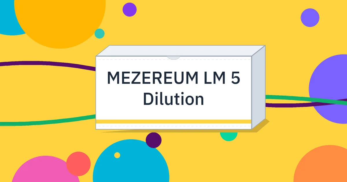 Symbolbild: Packung mit der Aufschrift MEZEREUM LM 5 Dilution (PZN 12956146) – Verfügbarkeit und Bezug in Apotheken in Frankfurt am Main