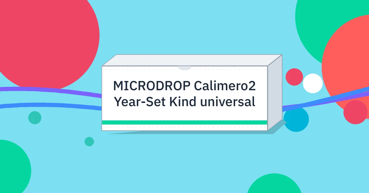 Symbolbild: Packung mit der Aufschrift MICRODROP Calimero2 Year-Set Kind universal (PZN 08448869) – Verfügbarkeit und Bezug in Apotheken in Frankfurt am Main