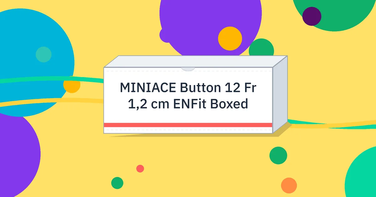 Symbolbild: Packung mit der Aufschrift MINIACE Button 12 Fr 1,2 cm ENFit Boxed (PZN 16953417) – Verfügbarkeit und Bezug in Apotheken in Frankfurt am Main