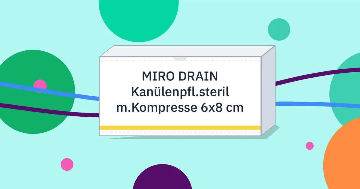 Symbolbild: Packung mit der Aufschrift MIRO DRAIN Kanülenpfl.steril m.Kompresse 6x8 cm (PZN 10410041) – Verfügbarkeit und Bezug in Apotheken in Frankfurt am Main