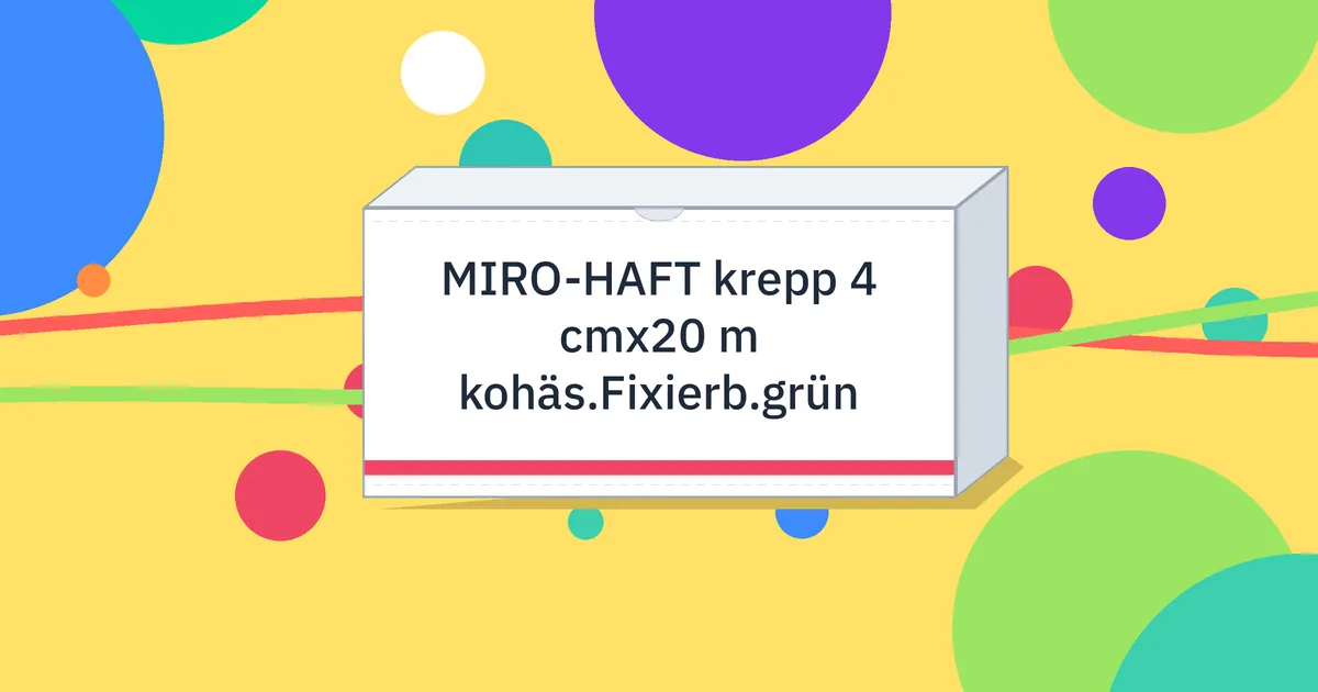 Symbolbild: Packung mit der Aufschrift MIRO-HAFT krepp 4 cmx20 m kohäs.Fixierb.grün (PZN 17757026) – Verfügbarkeit und Bezug in Apotheken in Frankfurt am Main