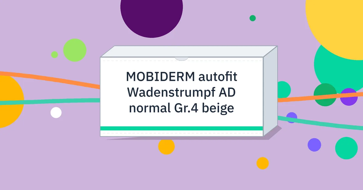 Symbolbild: Packung mit der Aufschrift MOBIDERM autofit Wadenstrumpf AD normal Gr.4 beige (PZN 19742141) – Verfügbarkeit und Bezug in Apotheken in Frankfurt am Main