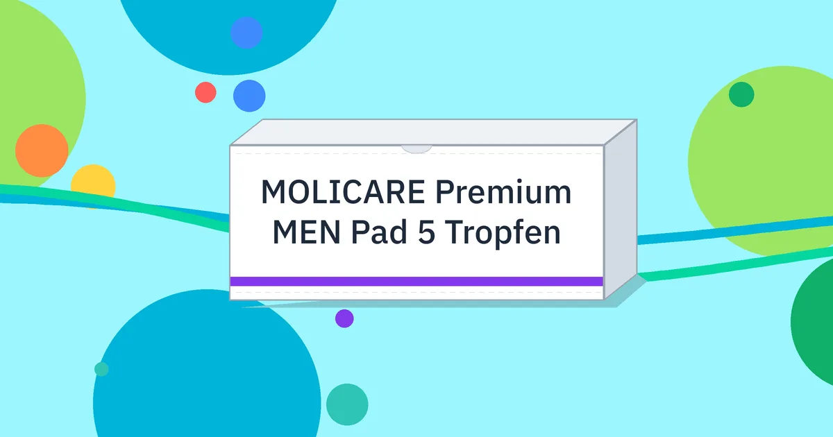 Symbolbild: Packung mit der Aufschrift MOLICARE Premium MEN Pad 5 Tropfen (PZN 15424941) – Verfügbarkeit und Bezug in Apotheken in Frankfurt am Main