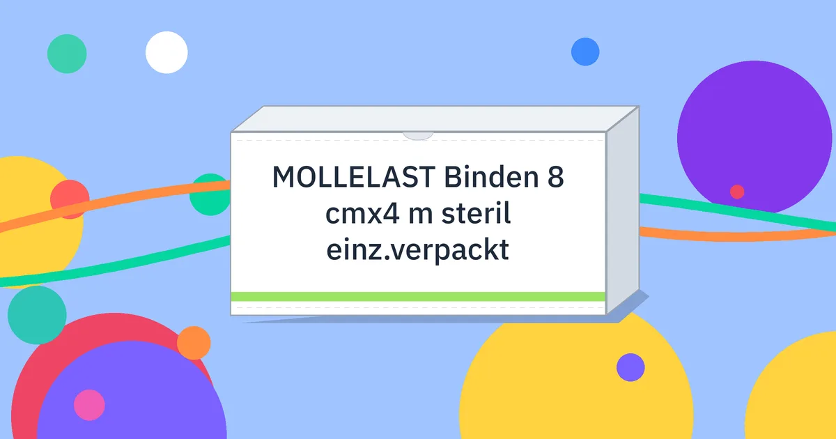 Symbolbild: Packung mit der Aufschrift MOLLELAST Binden 8 cmx4 m steril einz.verpackt (PZN 15430404) – Verfügbarkeit und Bezug in Apotheken in Frankfurt am Main
