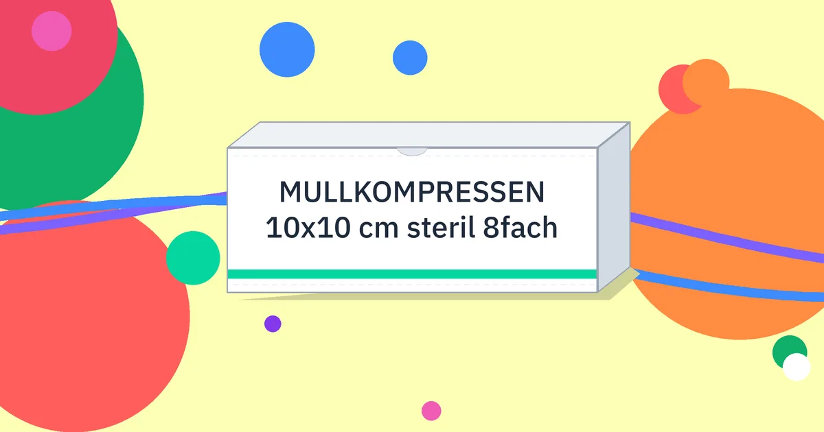 Symbolbild: Packung mit der Aufschrift MULLKOMPRESSEN 10x10 cm steril 8fach (PZN 03856109) – Verfügbarkeit und Bezug in Apotheken in Frankfurt am Main