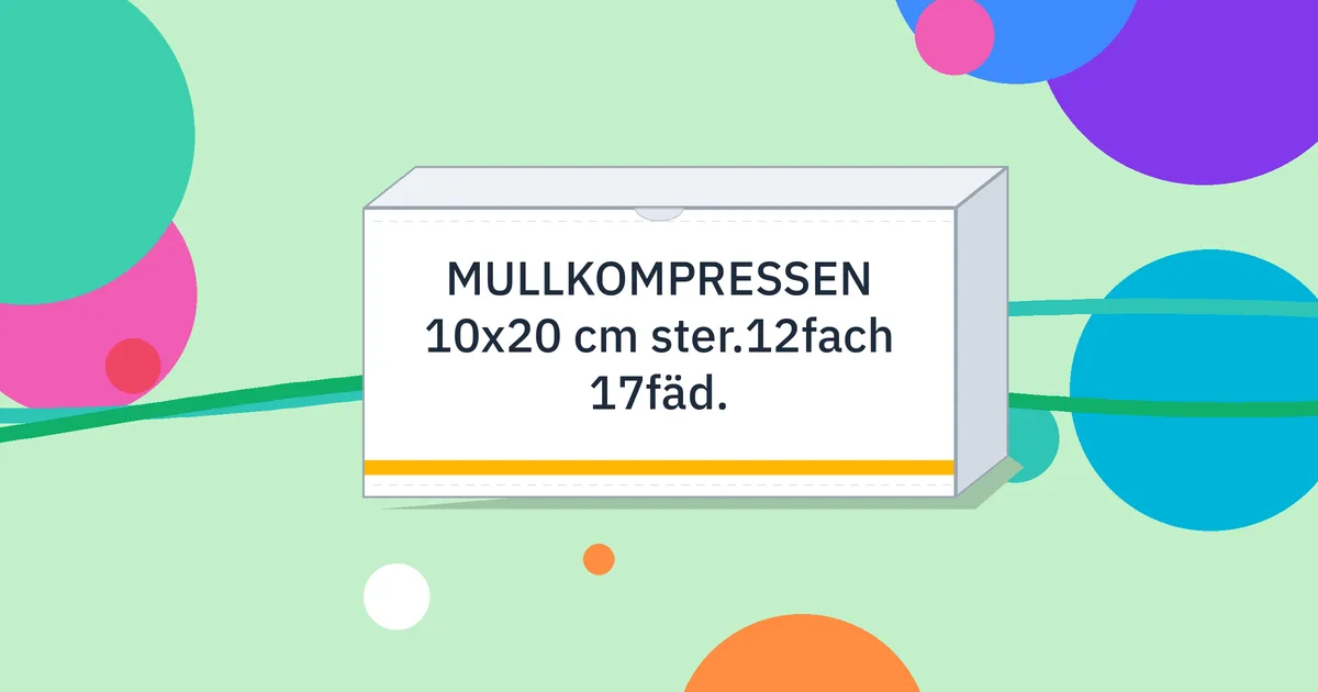 Symbolbild: Packung mit der Aufschrift MULLKOMPRESSEN 10x20 cm ster.12fach 17fäd. (PZN 06930740) – Verfügbarkeit und Bezug in Apotheken in Frankfurt am Main