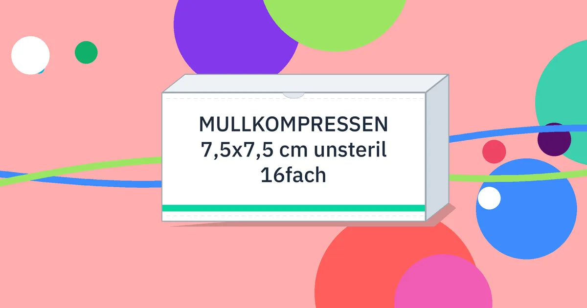 Symbolbild: Packung mit der Aufschrift MULLKOMPRESSEN 7,5x7,5 cm unsteril 16fach (PZN 03992640) – Verfügbarkeit und Bezug in Apotheken in Frankfurt am Main