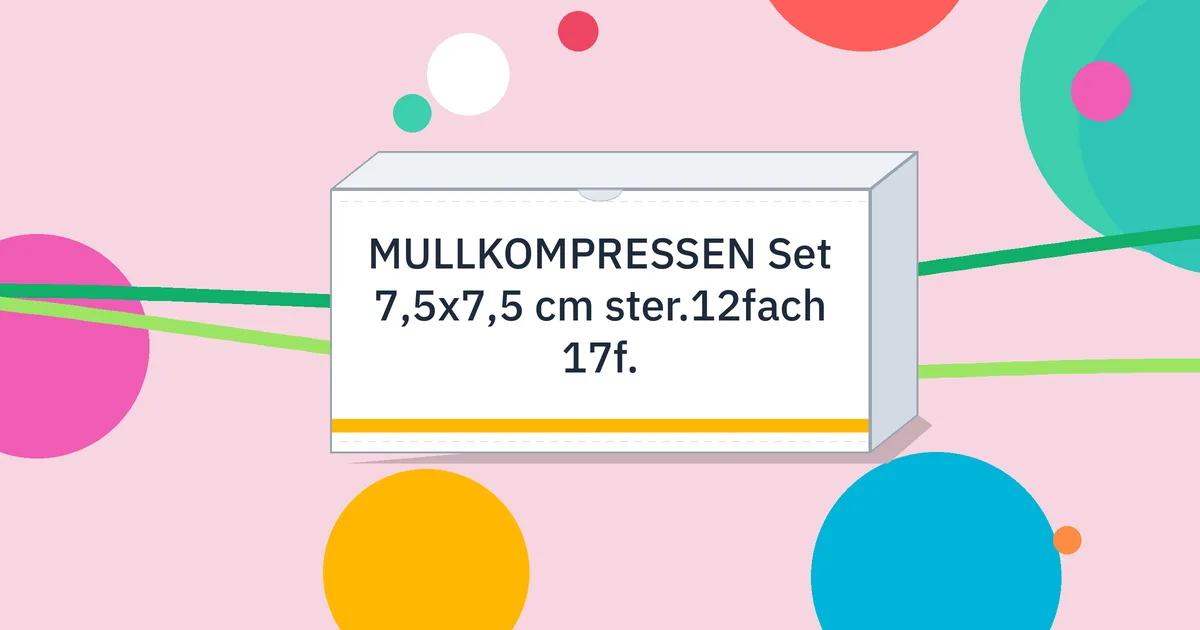 Symbolbild: Packung mit der Aufschrift MULLKOMPRESSEN Set 7,5x7,5 cm ster.12fach 17f. (PZN 06930332) – Verfügbarkeit und Bezug in Apotheken in Frankfurt am Main