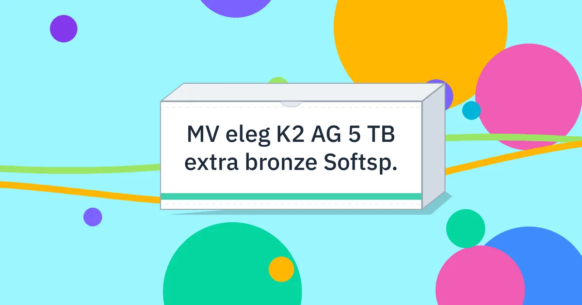 Symbolbild: Packung mit der Aufschrift MV eleg K2 AG 5 TB extra bronze Softsp. (PZN 14718706) – Verfügbarkeit und Bezug in Apotheken in Frankfurt am Main