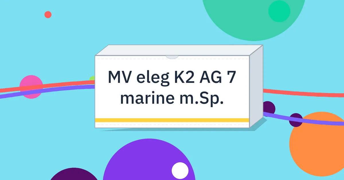 Symbolbild: Packung mit der Aufschrift MV eleg K2 AG 7 marine m.Sp. (PZN 14612681) – Verfügbarkeit und Bezug in Apotheken in Frankfurt am Main