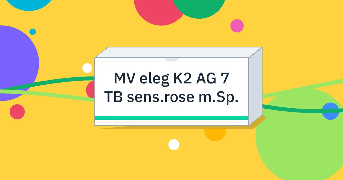 Symbolbild: Packung mit der Aufschrift MV eleg K2 AG 7 TB sens.rose m.Sp. (PZN 14699541) – Verfügbarkeit und Bezug in Apotheken in Frankfurt am Main