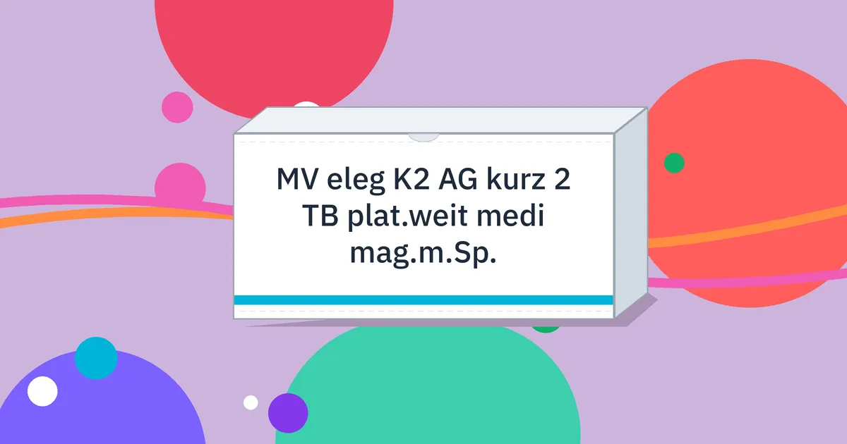 Symbolbild: Packung mit der Aufschrift MV eleg K2 AG kurz 2 TB plat.weit medi mag.m.Sp. (PZN 14635305) – Verfügbarkeit und Bezug in Apotheken in Frankfurt am Main