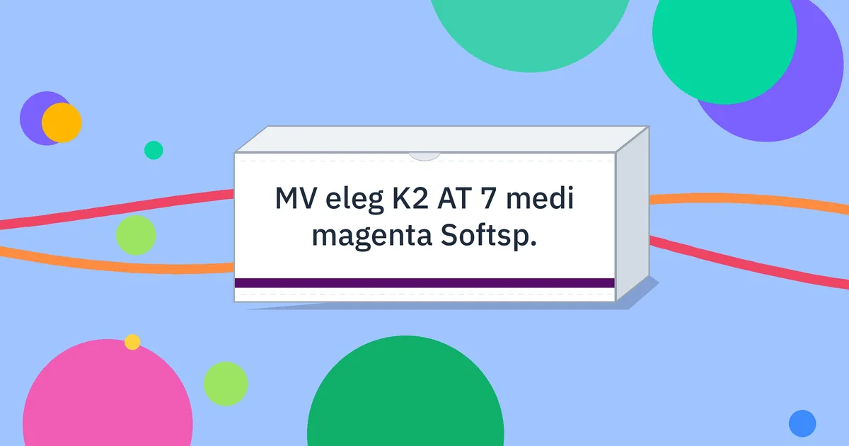 Symbolbild: Packung mit der Aufschrift MV eleg K2 AT 7 medi magenta Softsp. (PZN 14626186) – Verfügbarkeit und Bezug in Apotheken in Frankfurt am Main
