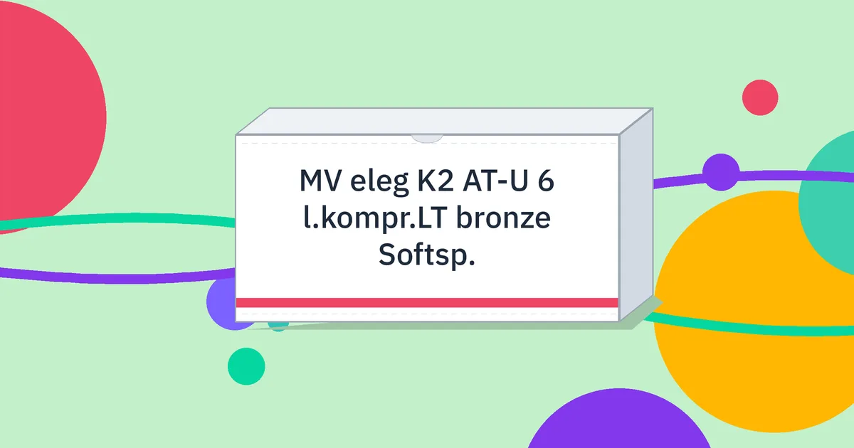 Symbolbild: Packung mit der Aufschrift MV eleg K2 AT-U 6 l.kompr.LT bronze Softsp. (PZN 15289526) – Verfügbarkeit und Bezug in Apotheken in Frankfurt am Main