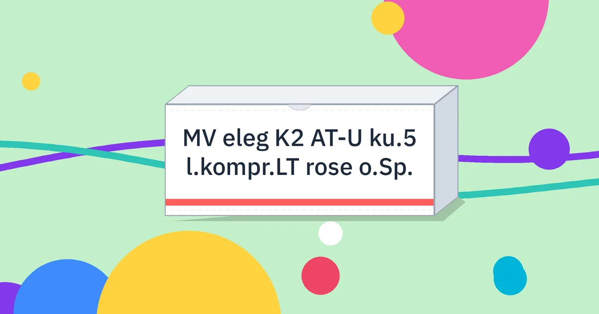 Symbolbild: Packung mit der Aufschrift MV eleg K2 AT-U ku.5 l.kompr.LT rose o.Sp. (PZN 14692510) – Verfügbarkeit und Bezug in Apotheken in Frankfurt am Main
