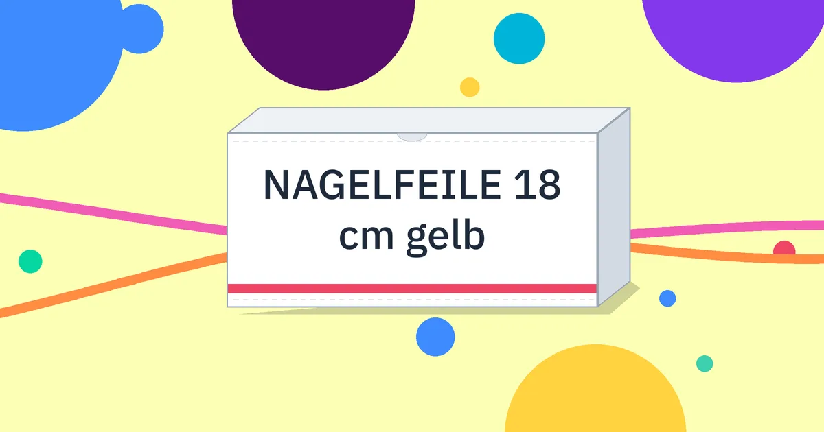 Symbolbild: Packung mit der Aufschrift NAGELFEILE 18 cm gelb (PZN 01516355) – Verfügbarkeit und Bezug in Apotheken in Frankfurt am Main