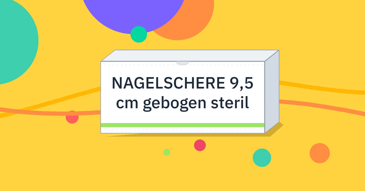 Symbolbild: Packung mit der Aufschrift NAGELSCHERE 9,5 cm gebogen steril (PZN 19978228) – Verfügbarkeit und Bezug in Apotheken in Frankfurt am Main