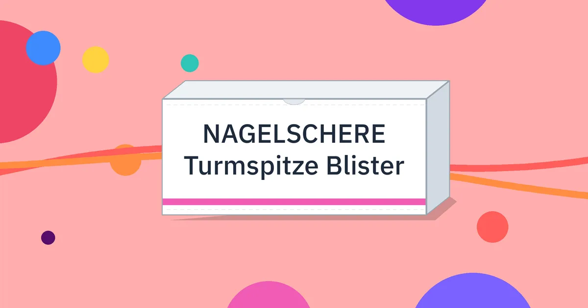 Symbolbild: Packung mit der Aufschrift NAGELSCHERE Turmspitze Blister (PZN 10349034) – Verfügbarkeit und Bezug in Apotheken in Frankfurt am Main