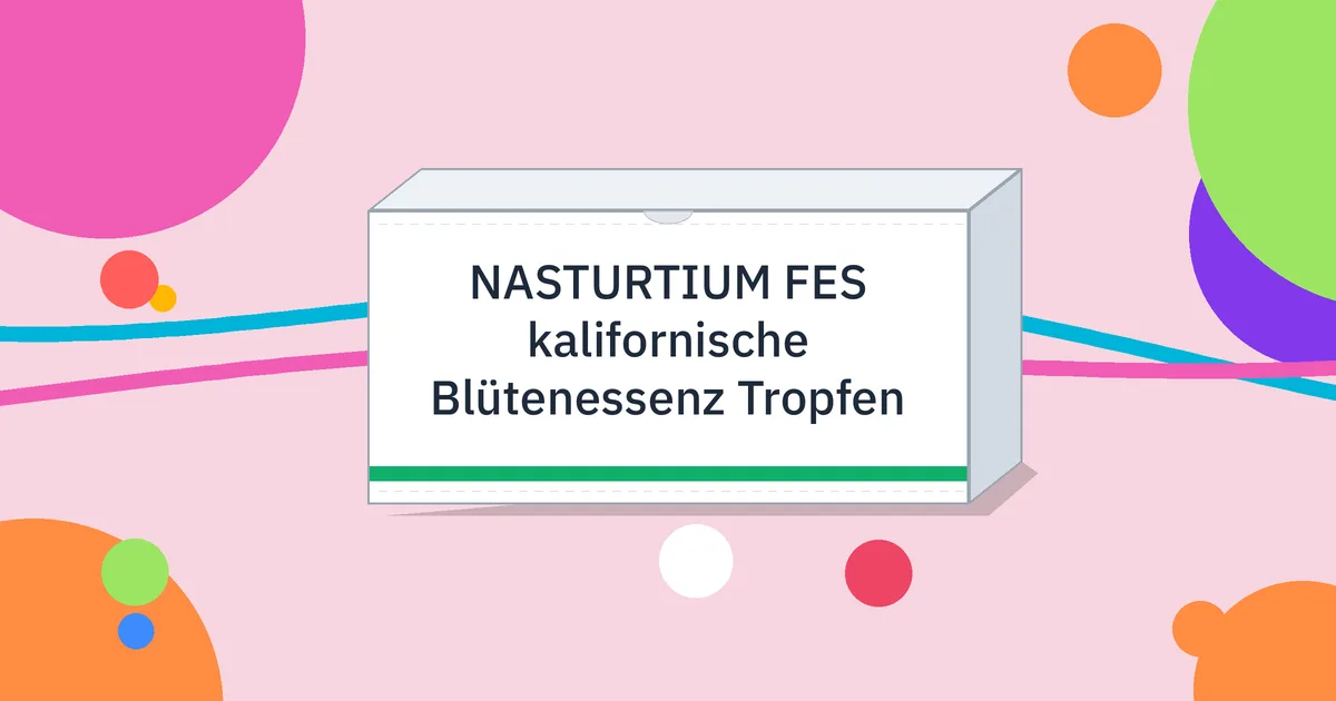 Symbolbild: Packung mit der Aufschrift NASTURTIUM FES kalifornische Blütenessenz Tropfen (PZN 09172547) – Verfügbarkeit und Bezug in Apotheken in Frankfurt am Main