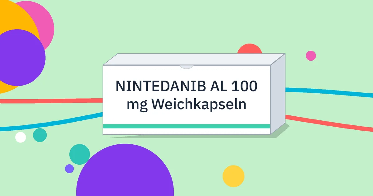 Symbolbild: Packung mit der Aufschrift NINTEDANIB AL 100 mg Weichkapseln (PZN 19991737) – Verfügbarkeit und Bezug in Apotheken in Frankfurt am Main