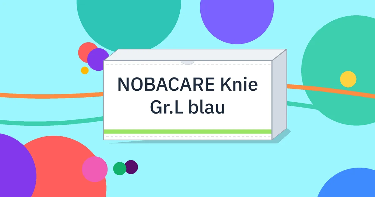 Symbolbild: Packung mit der Aufschrift NOBACARE Knie Gr.L blau (PZN 15227028) – Verfügbarkeit und Bezug in Apotheken in Frankfurt am Main