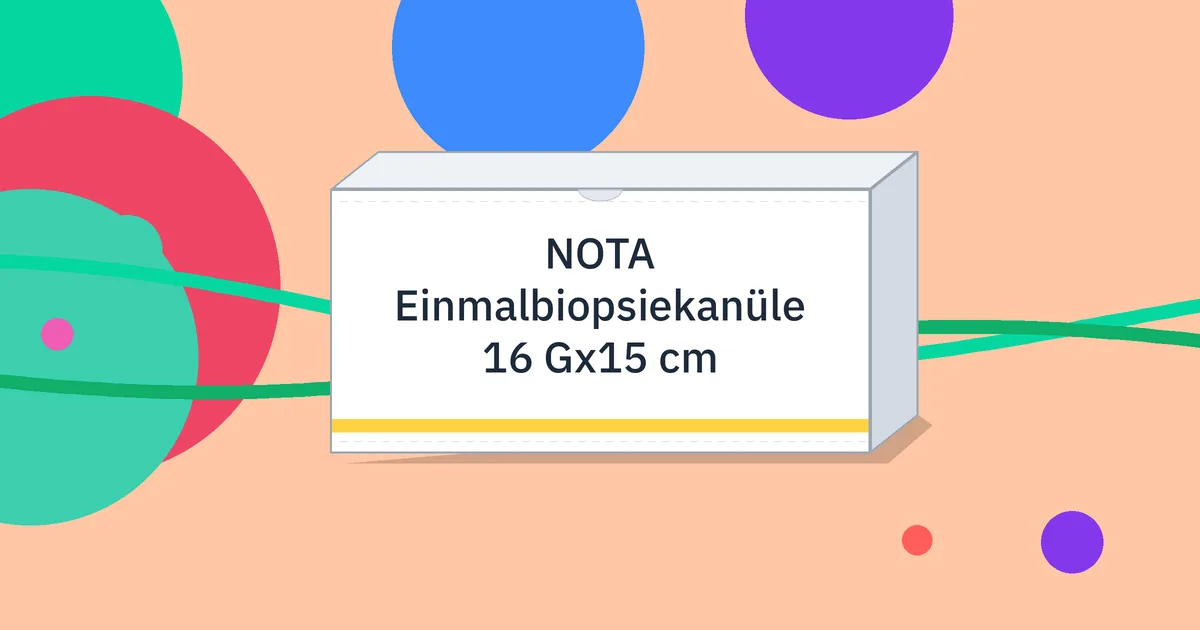 Symbolbild: Packung mit der Aufschrift NOTA Einmalbiopsiekanüle 16 Gx15 cm (PZN 03919896) – Verfügbarkeit und Bezug in Apotheken in Frankfurt am Main