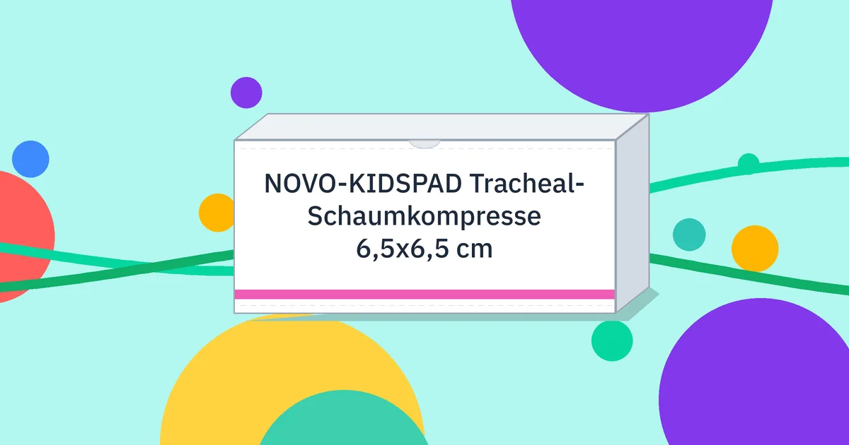 Symbolbild: Packung mit der Aufschrift NOVO-KIDSPAD Tracheal-Schaumkompresse 6,5x6,5 cm (PZN 16874126) – Verfügbarkeit und Bezug in Apotheken in Frankfurt am Main