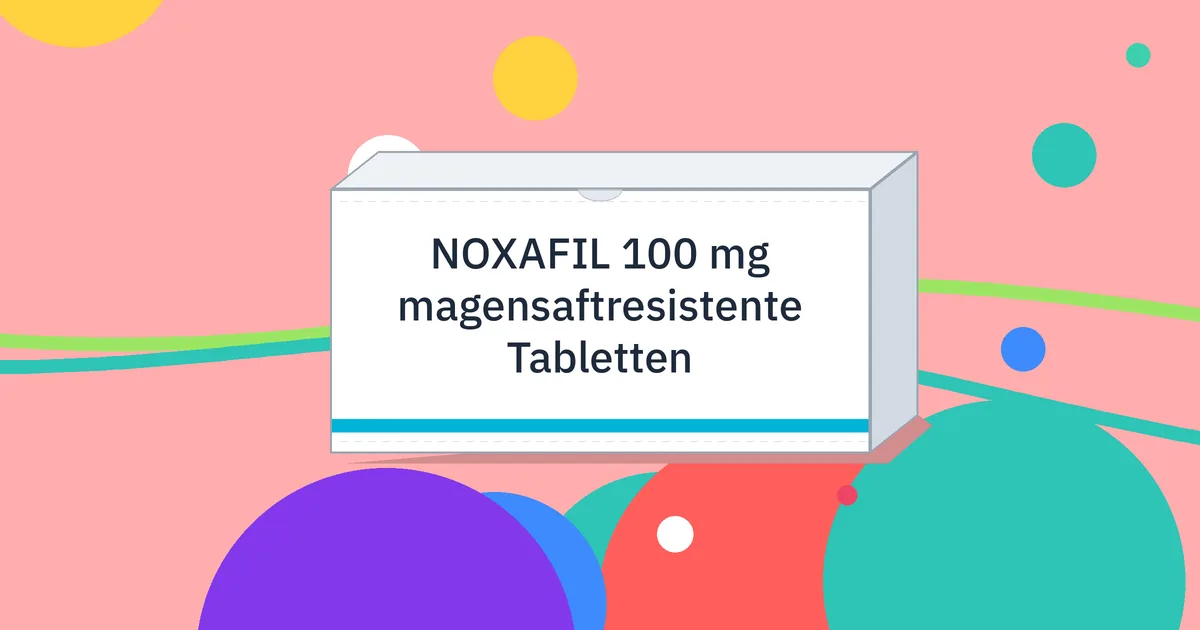 Symbolbild: Packung mit der Aufschrift NOXAFIL 100 mg magensaftresistente Tabletten (PZN 08764872) – Verfügbarkeit und Bezug in Apotheken in Frankfurt am Main