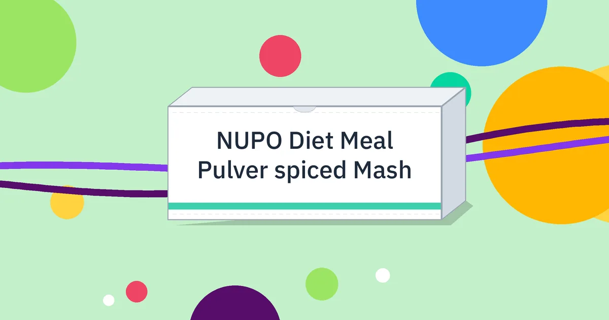 Symbolbild: Packung mit der Aufschrift NUPO Diet Meal Pulver spiced Mash (PZN 20895163) – Verfügbarkeit und Bezug in Apotheken in Frankfurt am Main