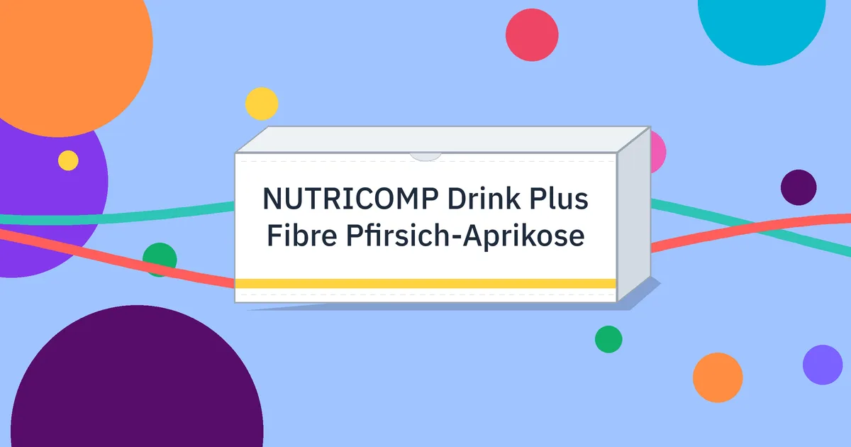 Symbolbild: Packung mit der Aufschrift NUTRICOMP Drink Plus Fibre Pfirsich-Aprikose (PZN 11847509) – Verfügbarkeit und Bezug in Apotheken in Frankfurt am Main