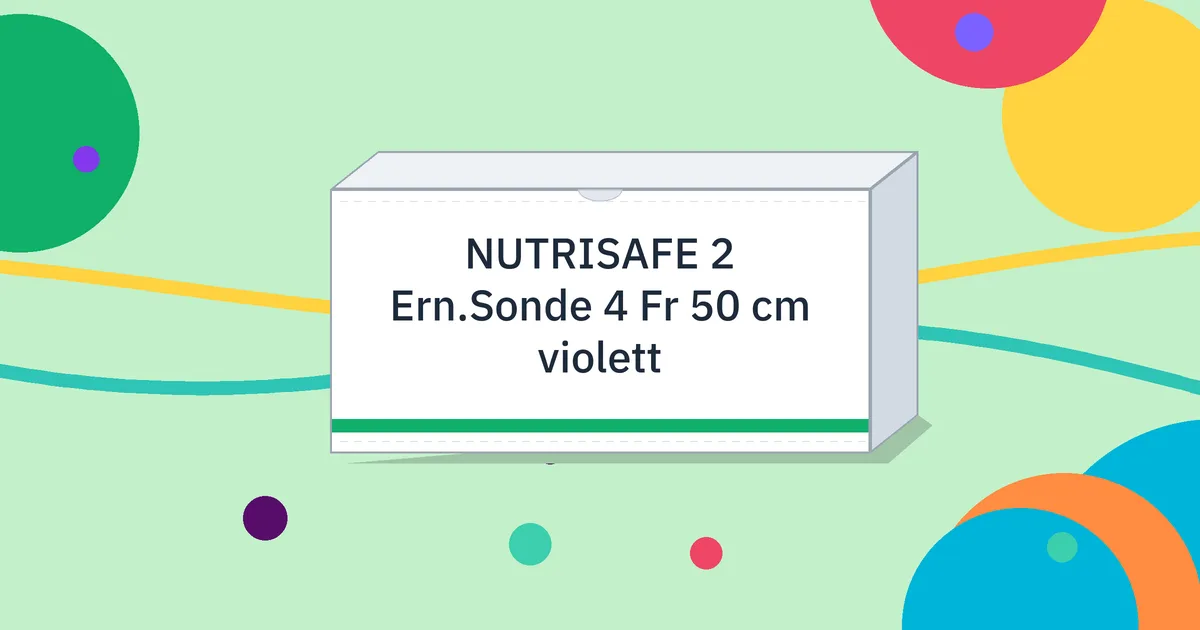 Symbolbild: Packung mit der Aufschrift NUTRISAFE 2 Ern.Sonde 4 Fr 50 cm violett (PZN 20066389) – Verfügbarkeit und Bezug in Apotheken in Frankfurt am Main