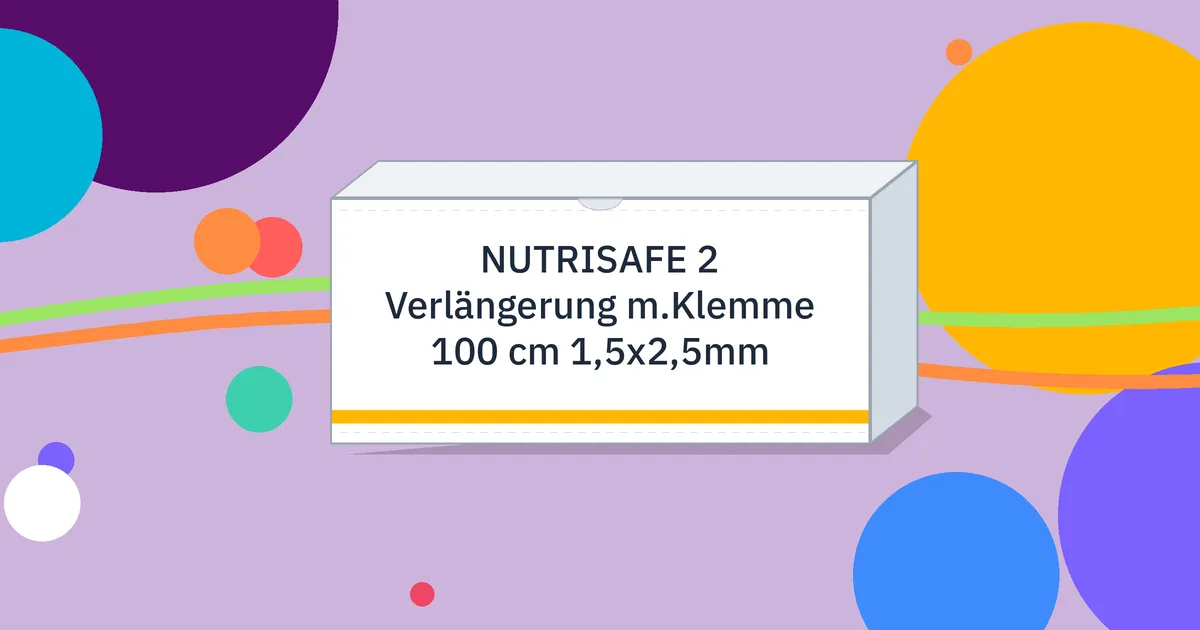 Symbolbild: Packung mit der Aufschrift NUTRISAFE 2 Verlängerung m.Klemme 100 cm 1,5x2,5mm (PZN 17910373) – Verfügbarkeit und Bezug in Apotheken in Frankfurt am Main