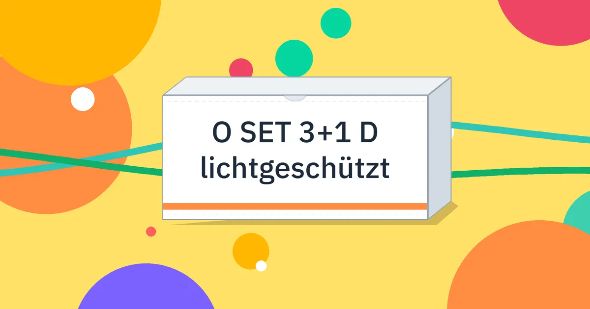 Symbolbild: Packung mit der Aufschrift O SET 3+1 D lichtgeschützt (PZN 13833167) – Verfügbarkeit und Bezug in Apotheken in Frankfurt am Main