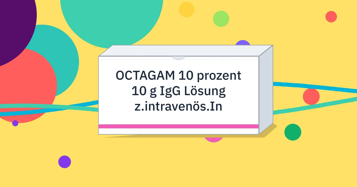 Symbolbild: Packung mit der Aufschrift OCTAGAM 10 prozent 10 g IgG Lösung z.intravenös.In (PZN 10797270) – Verfügbarkeit und Bezug in Apotheken in Frankfurt am Main