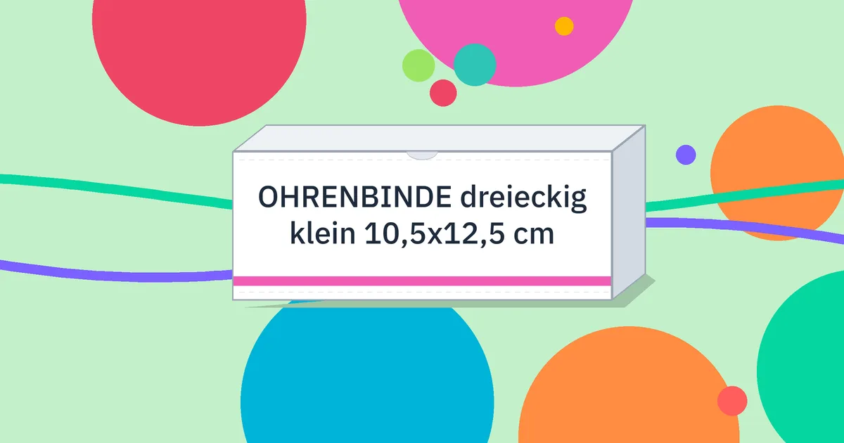 Symbolbild: Packung mit der Aufschrift OHRENBINDE dreieckig klein 10,5x12,5 cm (PZN 04097137) – Verfügbarkeit und Bezug in Apotheken in Frankfurt am Main