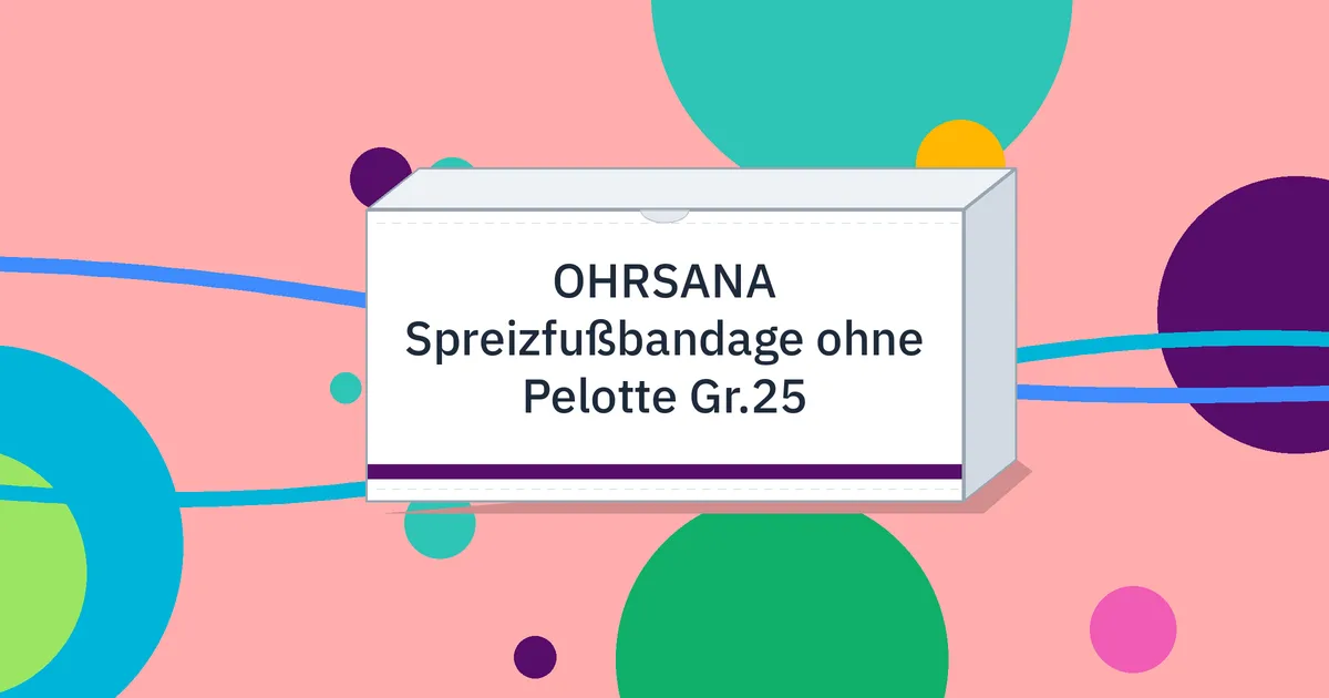 Symbolbild: Packung mit der Aufschrift OHRSANA Spreizfußbandage ohne Pelotte Gr.25 (PZN 02670414) – Verfügbarkeit und Bezug in Apotheken in Frankfurt am Main