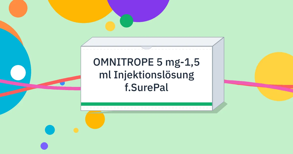 Symbolbild: Packung mit der Aufschrift OMNITROPE 5 mg-1,5 ml Injektionslösung f.SurePal (PZN 11111381) – Verfügbarkeit und Bezug in Apotheken in Frankfurt am Main