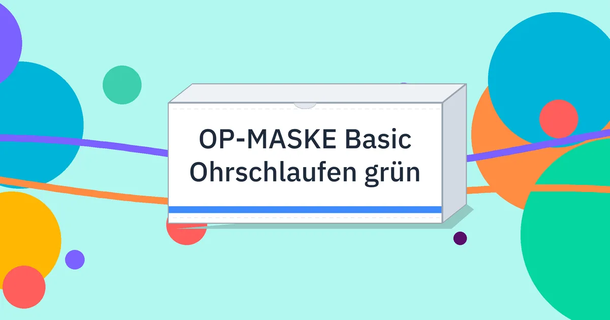Symbolbild: Packung mit der Aufschrift OP-MASKE Basic Ohrschlaufen grün (PZN 06137786) – Verfügbarkeit und Bezug in Apotheken in Frankfurt am Main