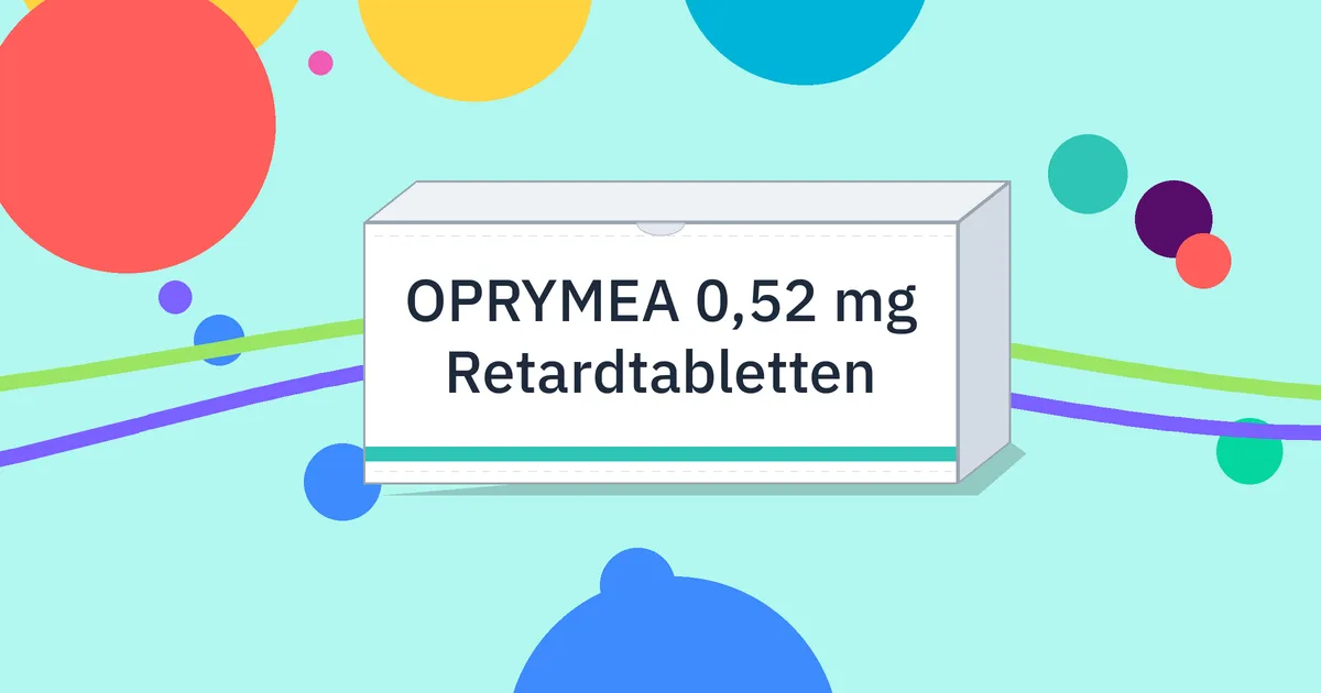 Symbolbild: Packung mit der Aufschrift OPRYMEA 0,52 mg Retardtabletten (PZN 20312693) – Verfügbarkeit und Bezug in Apotheken in Frankfurt am Main