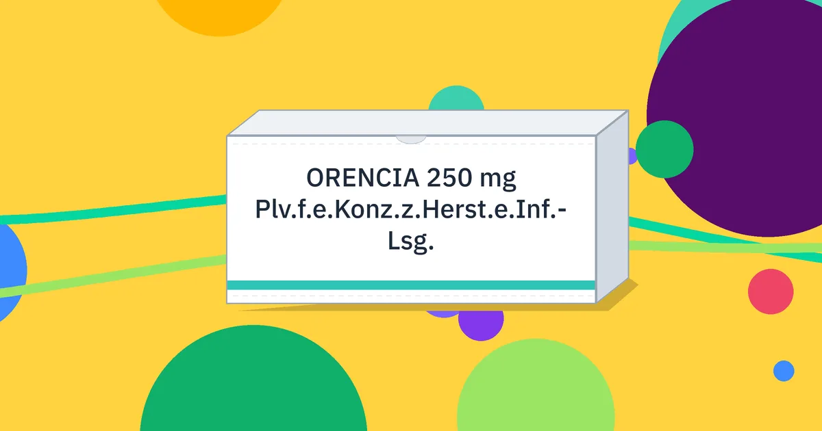 Symbolbild: Packung mit der Aufschrift ORENCIA 250 mg Plv.f.e.Konz.z.Herst.e.Inf.-Lsg. (PZN 10017881) – Verfügbarkeit und Bezug in Apotheken in Frankfurt am Main