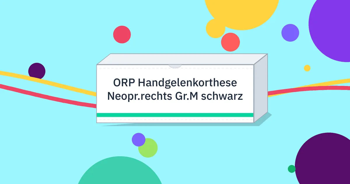 Symbolbild: Packung mit der Aufschrift ORP Handgelenkorthese Neopr.rechts Gr.M schwarz (PZN 04901533) – Verfügbarkeit und Bezug in Apotheken in Frankfurt am Main